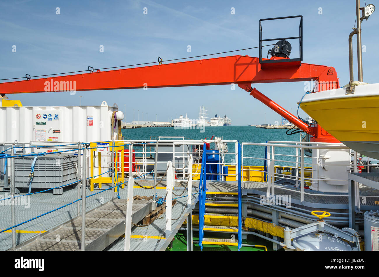 A view of major cruise terminal with cruise liner through dockside ...