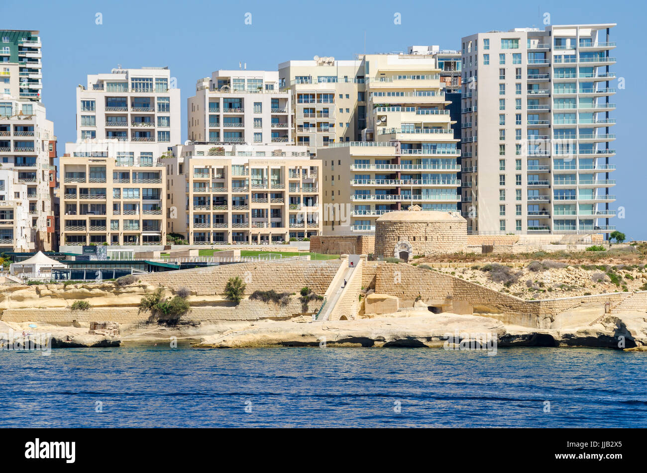 Tigne Point with Fort Tigne with its circular keep, built by the Order ...