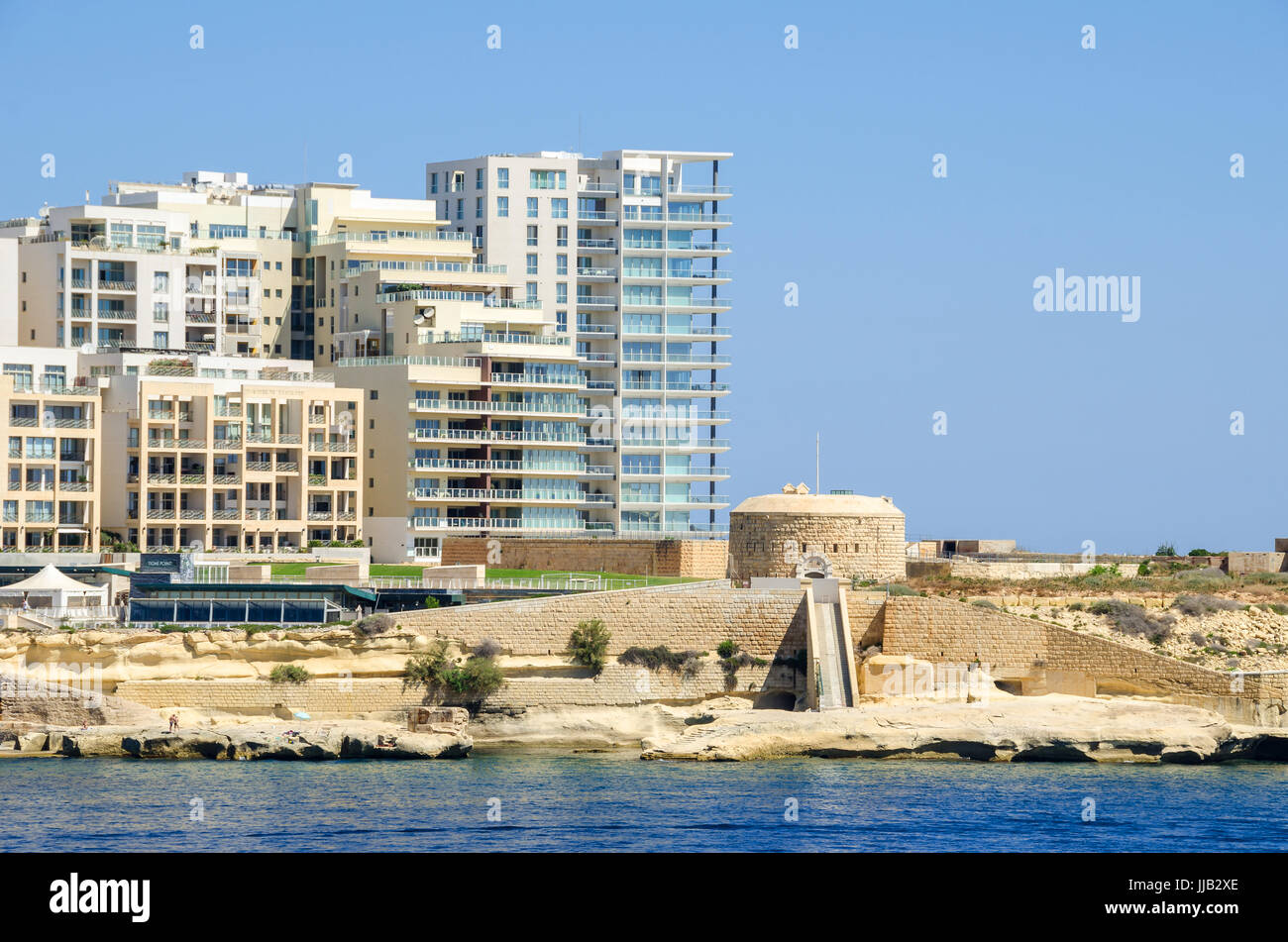 Tigne Point with Fort Tigne with its circular keep, built by the Order ...