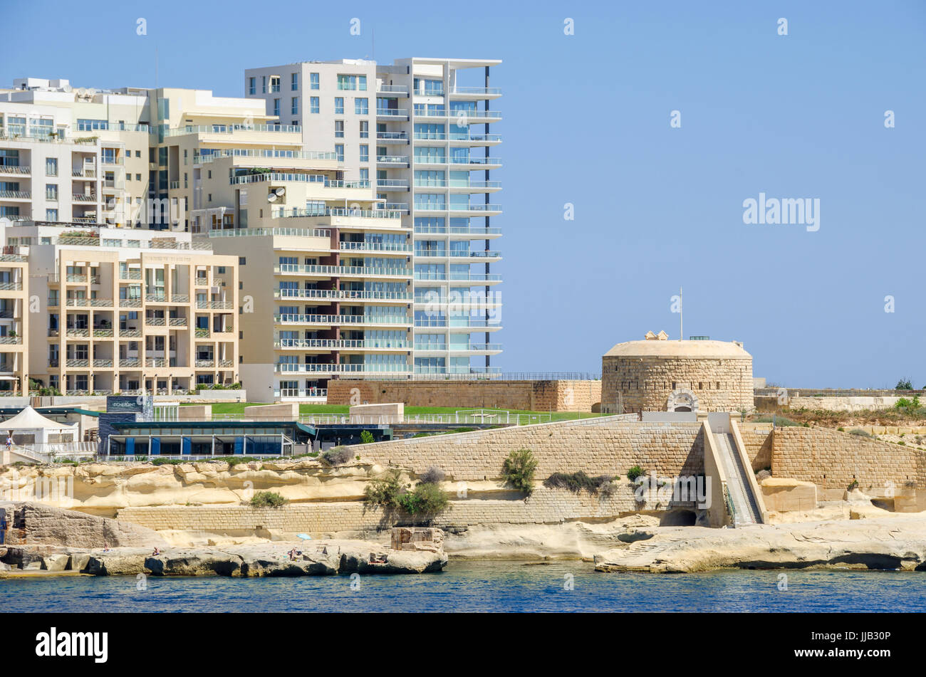 Tigne Point with Fort Tigne with its circular keep, built by the Order ...
