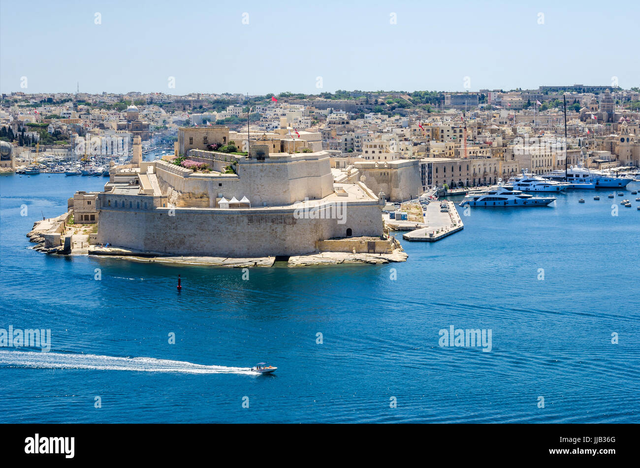 Fort Saint Angelo, a large bastioned fort in Birgu, Malta, located at ...