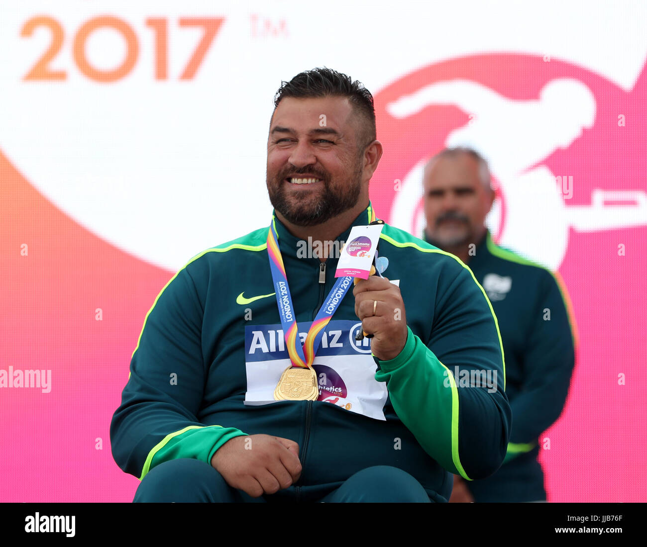 Brazil's Andre Rocha with his gold medal in the Men's F52 Discus during ...