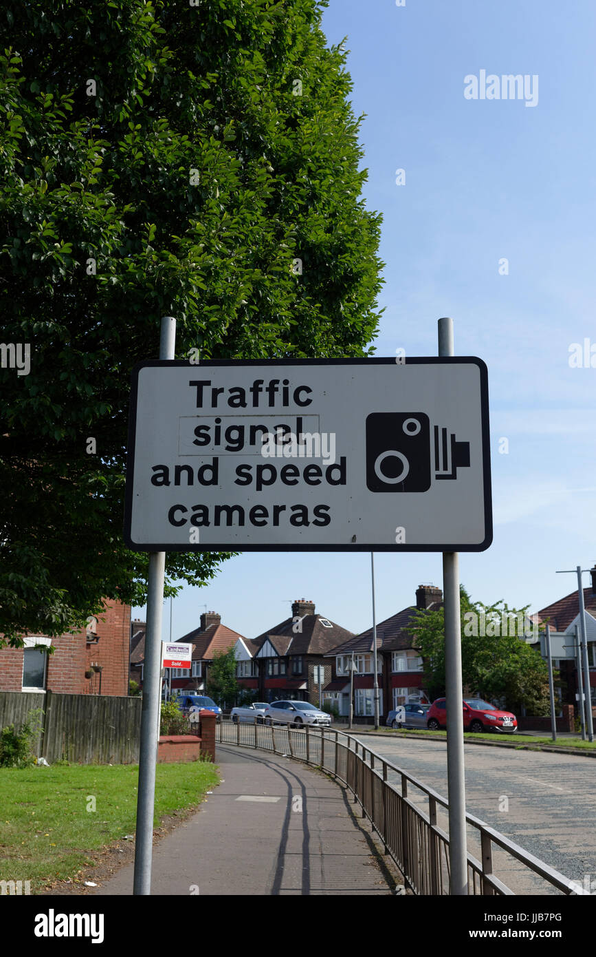 Traffic signal and speed cameras sign in whitefield near bury in ...