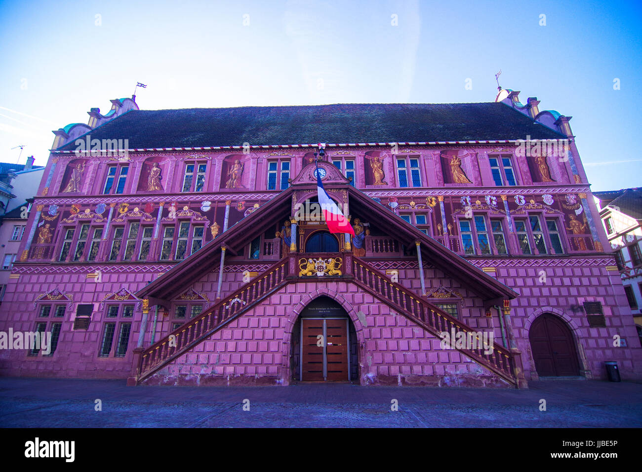 Picturesque Hotel de ville town hall Mulhouse Alsace France Stock Photo ...