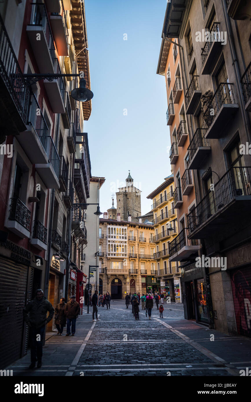 street of the Pamplona, Navarra, Spain, camido de Santiago Stock Photo ...