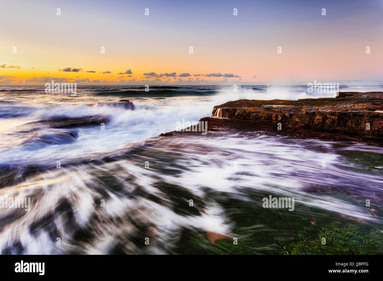 Rocky coast of Pacific in Australia's Royal national park Garie beach ...