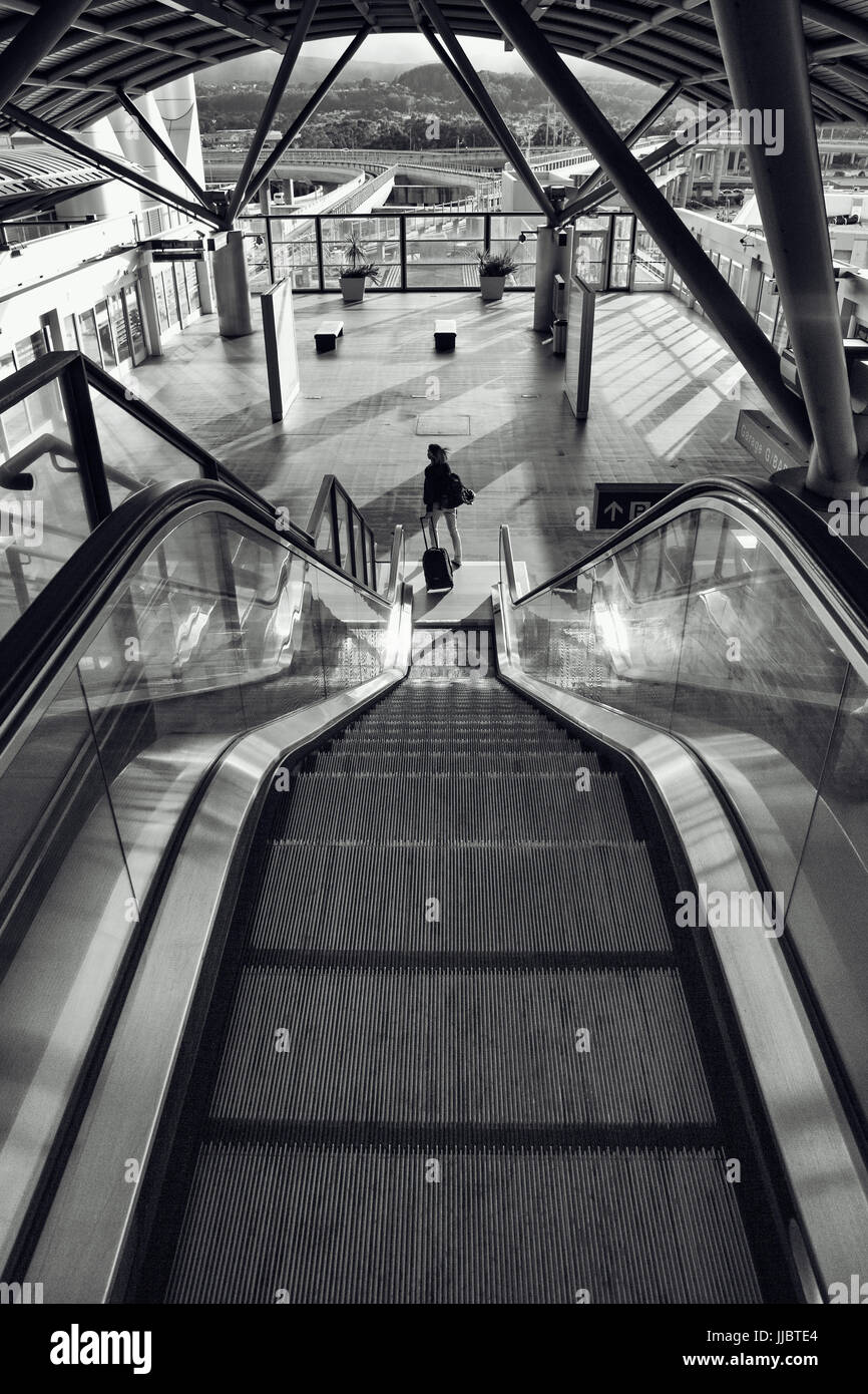 Escalator in train station at San Francisco International Airport Stock ...
