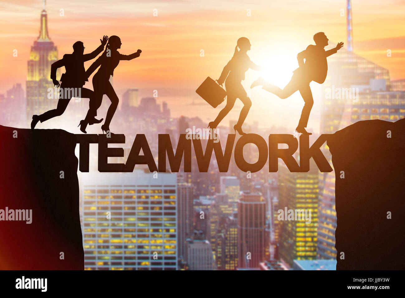 Teamwork concept with business people crossing bridge Stock Photo - Alamy