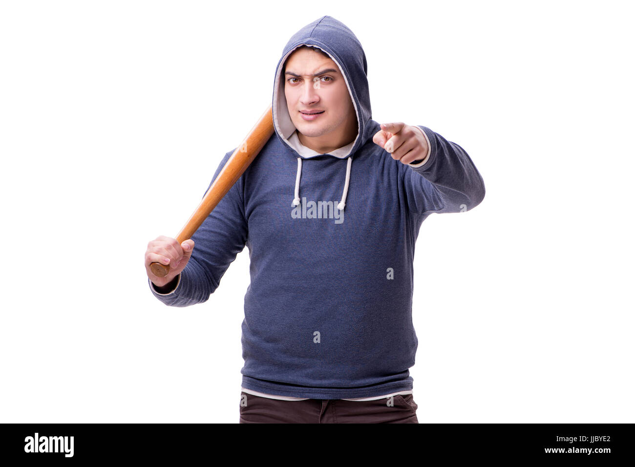Young man hooligan with baseball bat isolated on white Stock Photo - Alamy