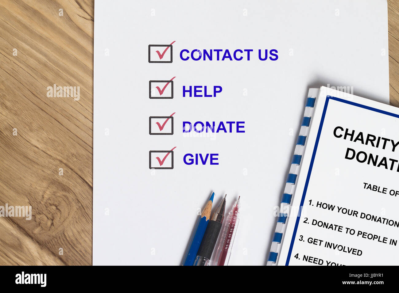 Donate and charity concept- with lecture note cover sheet Stock Photo ...