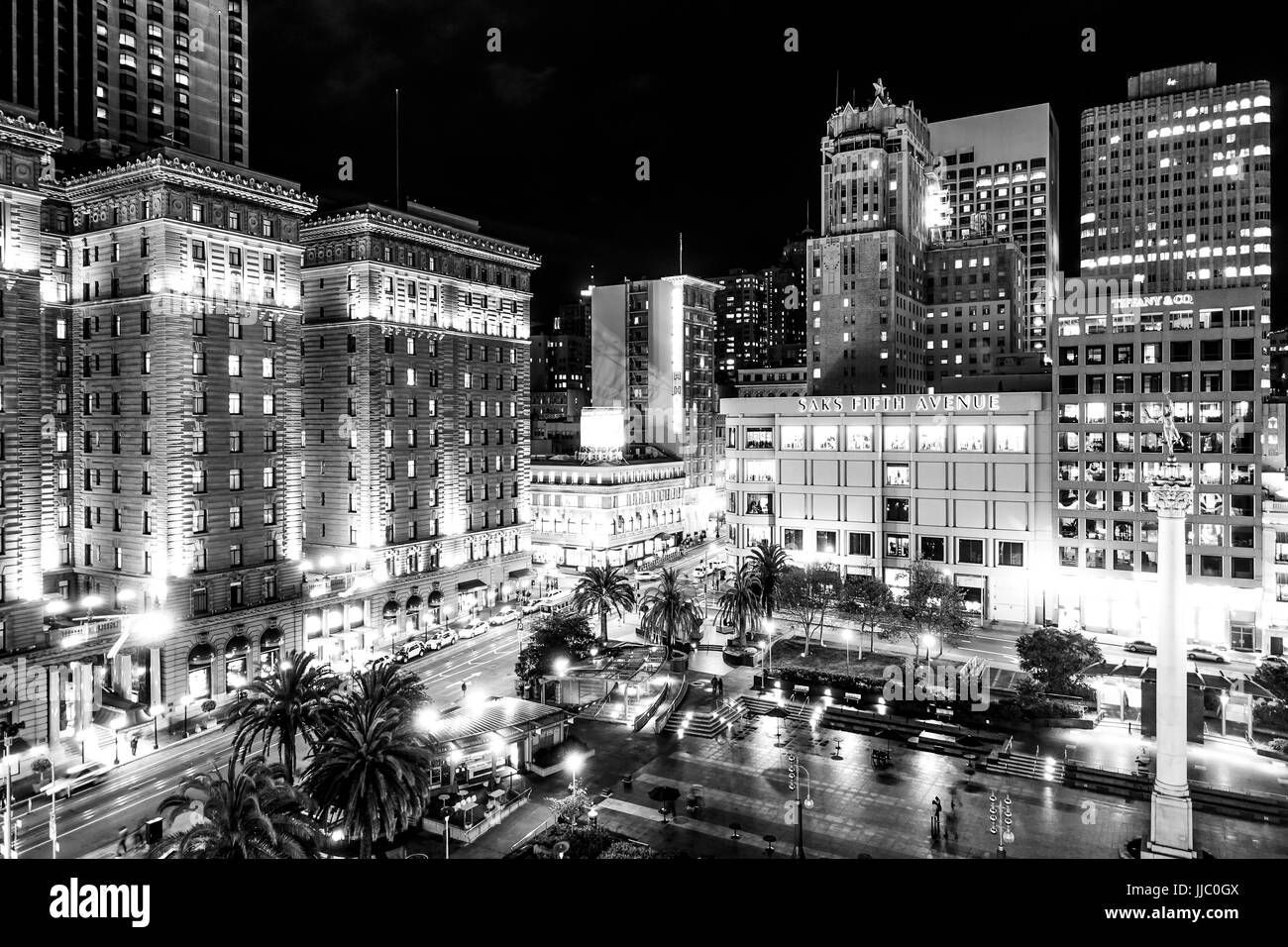 Aerial view over Union Square in San Francisco at night - SAN FRANCISCO ...