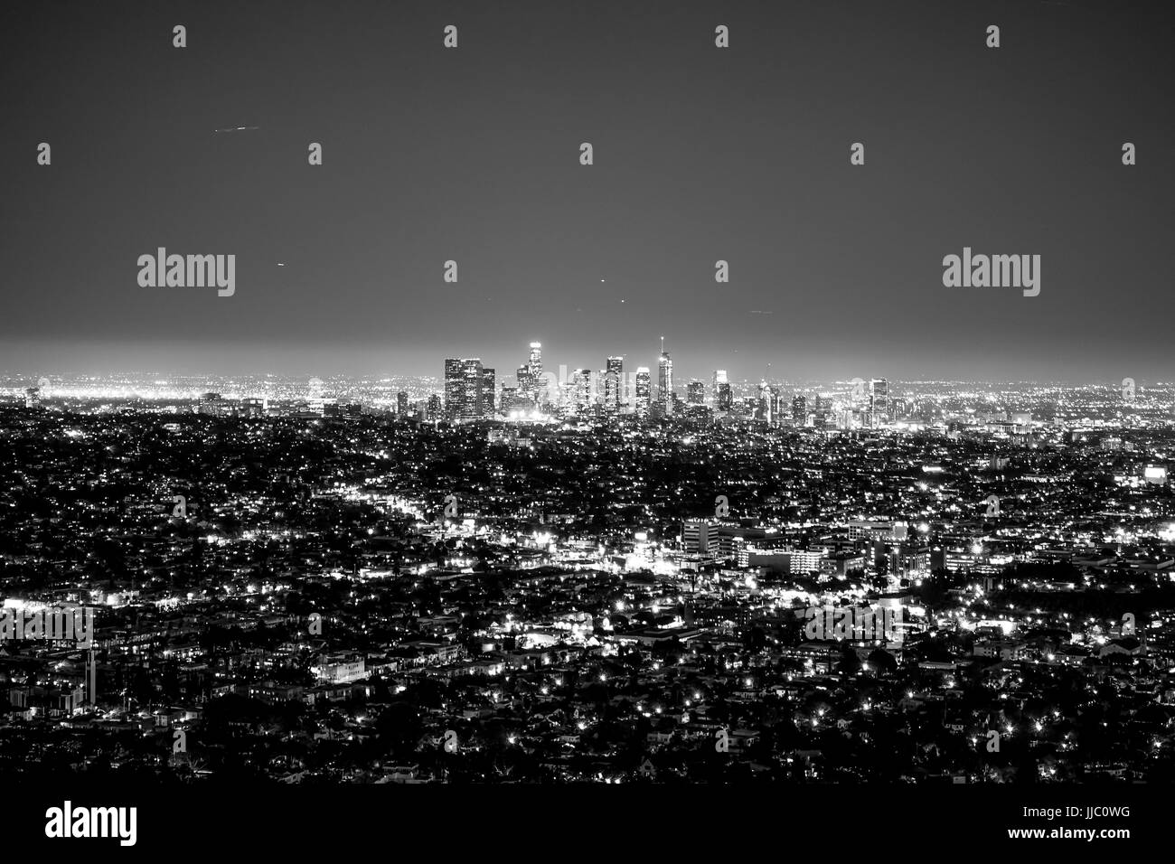 Los Angeles by night - wide angle aerial view Stock Photo - Alamy