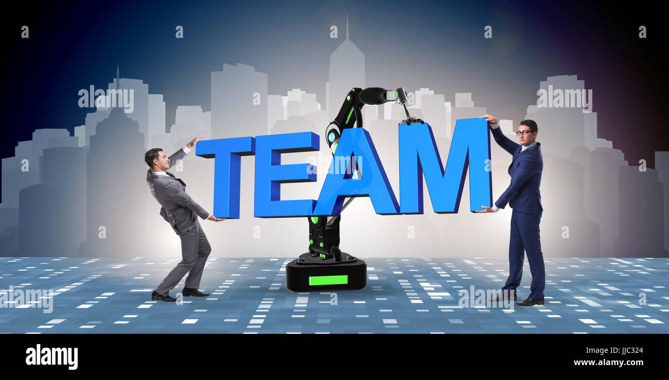Teamwork concept with businessman and robotic arm Stock Photo - Alamy