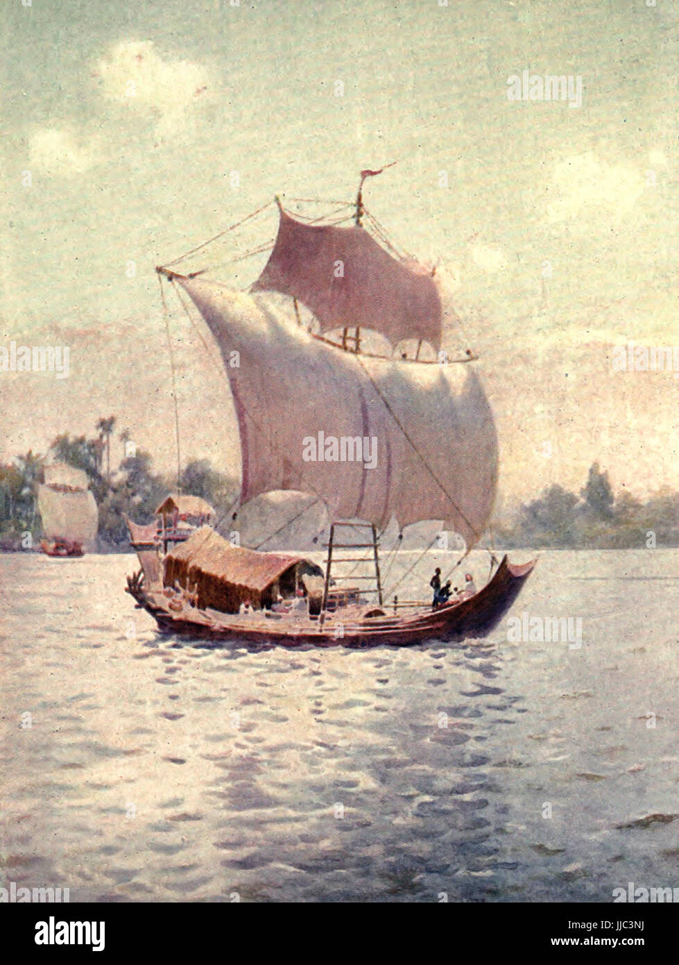 A Native Boat Sailing upstream with the wind - Burma, circa 1908 Stock ...