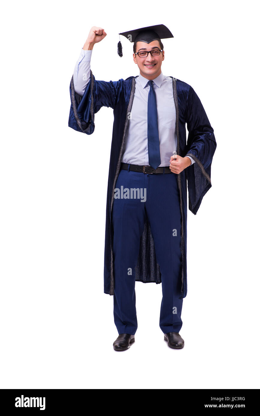 Young man student graduating isolated on white Stock Photo - Alamy