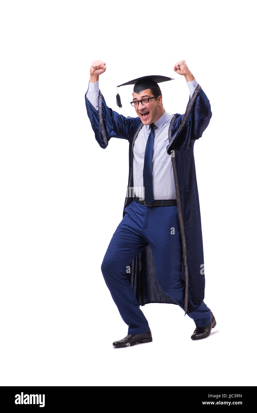 Young man student graduating isolated on white Stock Photo - Alamy