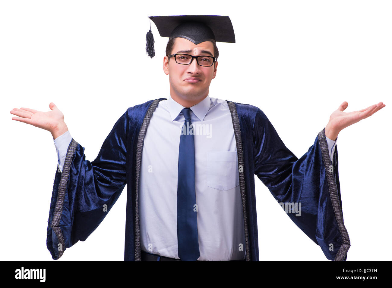 Young man student graduating isolated on white Stock Photo - Alamy