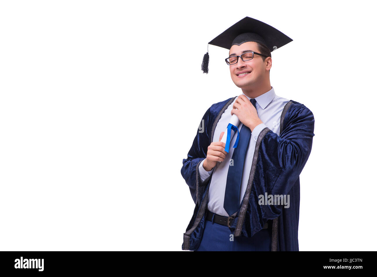 Young man student graduating isolated on white Stock Photo - Alamy
