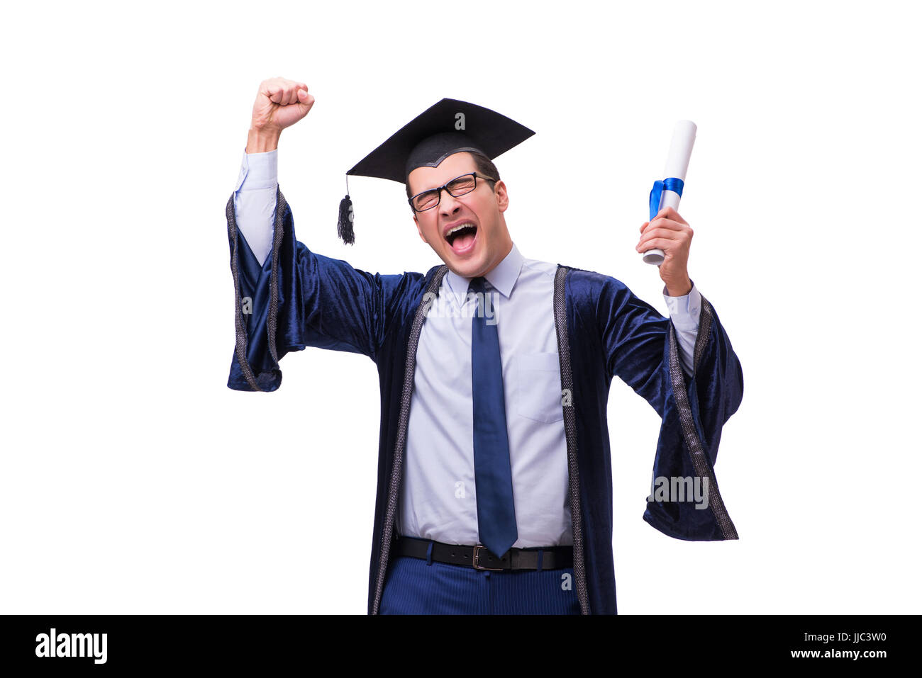 Young man student graduating isolated on white Stock Photo - Alamy