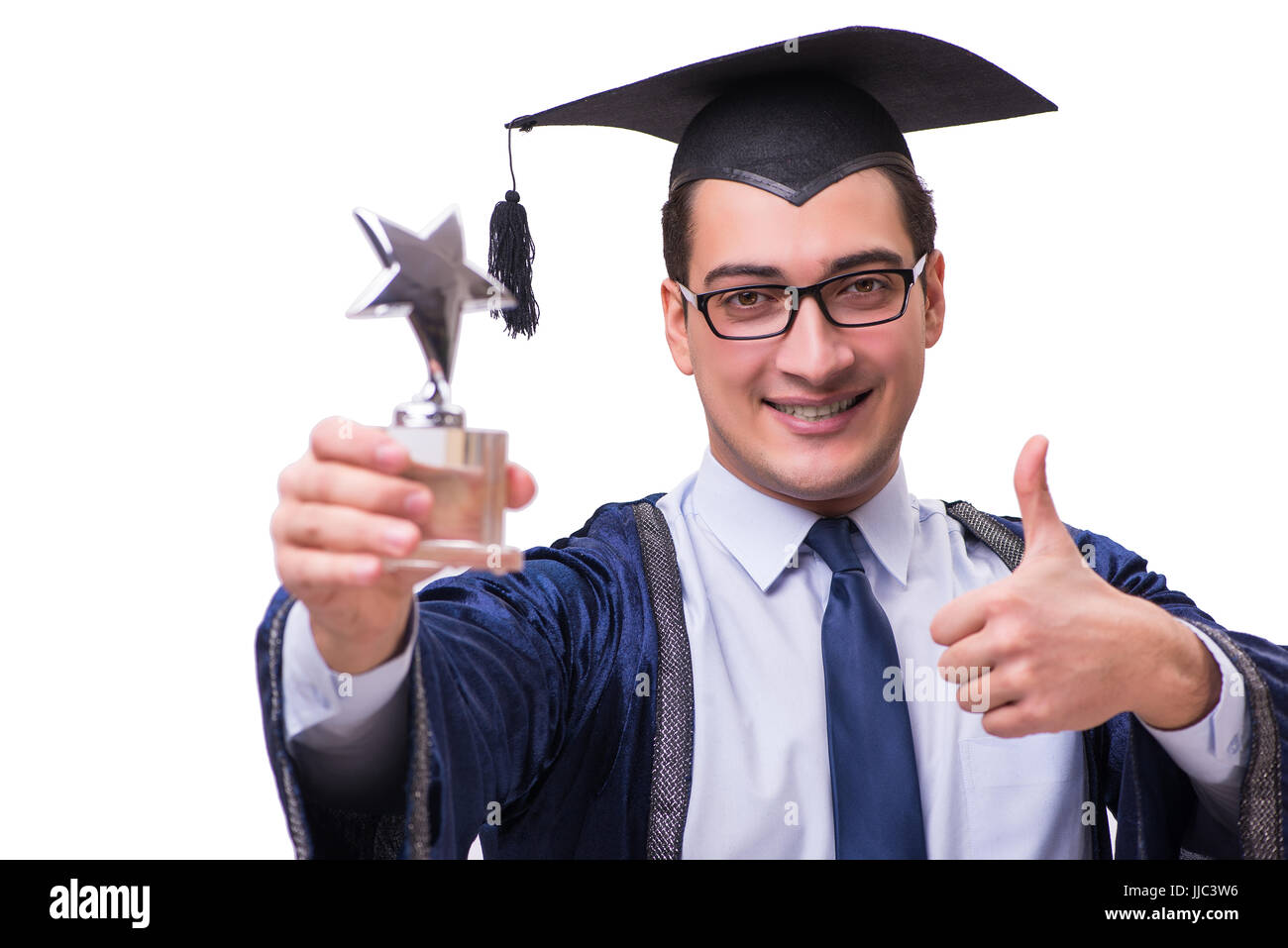 Young man student graduating isolated on white Stock Photo - Alamy