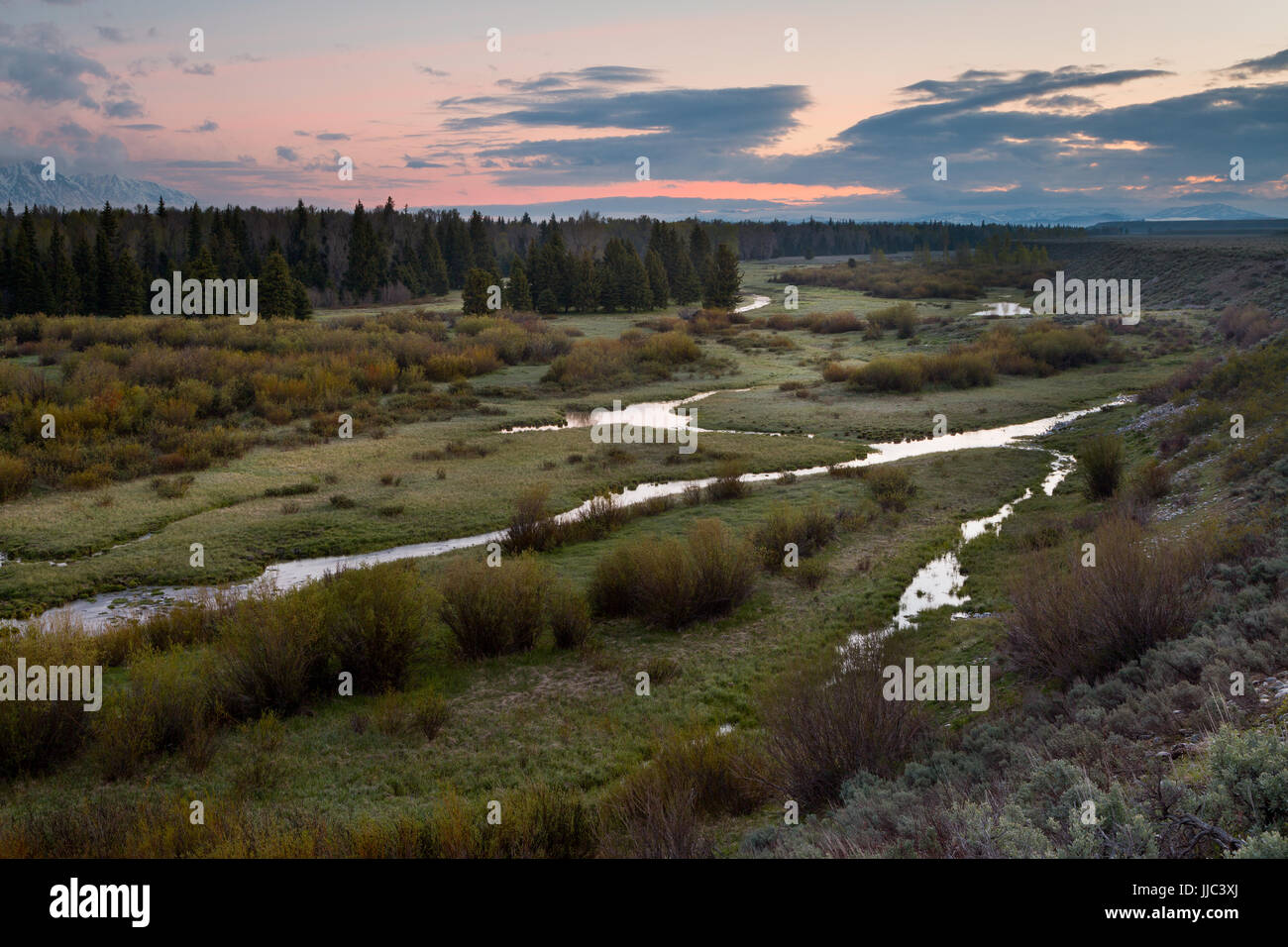 A side-channel of the Snake River known as Blacktail Ponds flowing ...