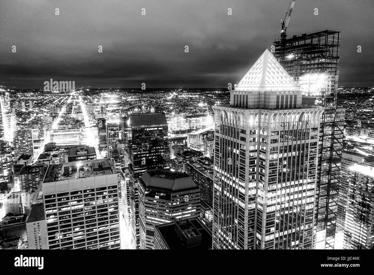 The city lights of Philadelphia - aerial view at night - PHILADELPHIA ...