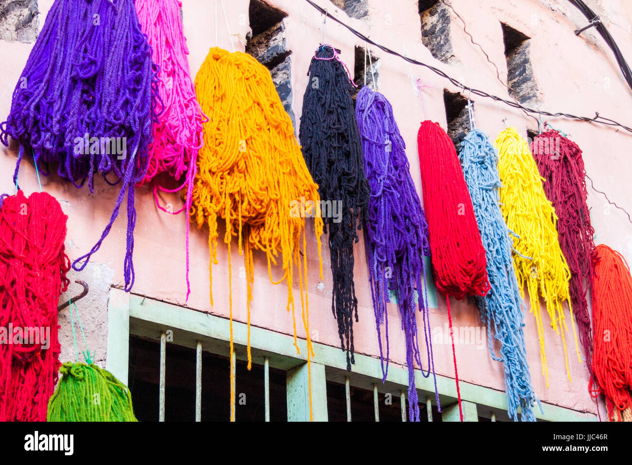 Drying dyed wool Marrakech, Marrakesh, Morocco, North Africa Stock ...
