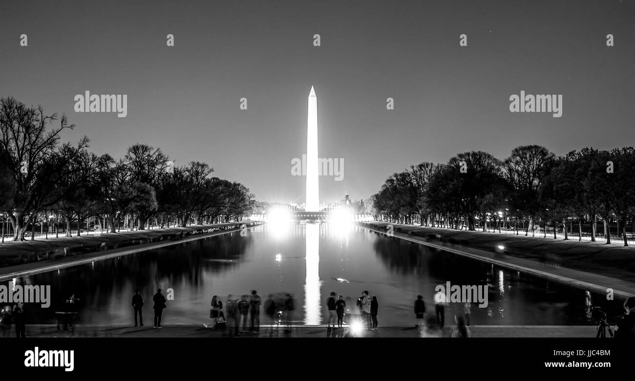 Reflecting Pool with Washington Monument at night Stock Photo - Alamy