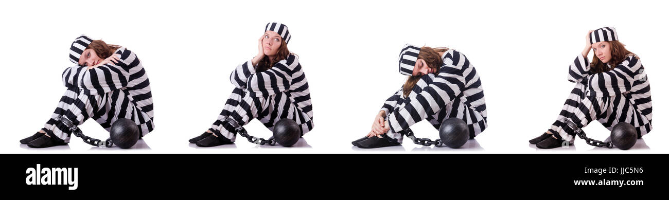 Prisoner in striped uniform on white Stock Photo - Alamy