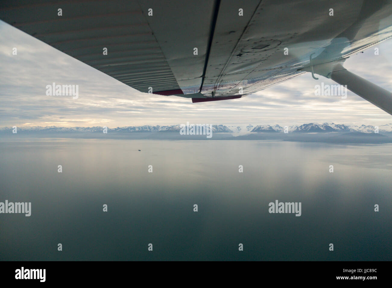 Flying in a small plane, Aerial, Cook Inlet, Gulf of Alaska, Homer ...