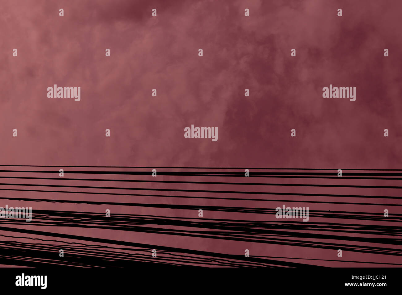 red cloud background,long cable line on red cloud background Stock ...