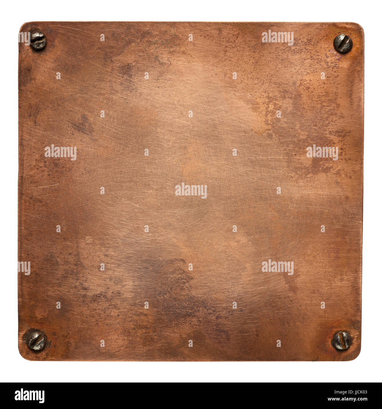 Copper plate with rounded corners and screws. Old metal background ...