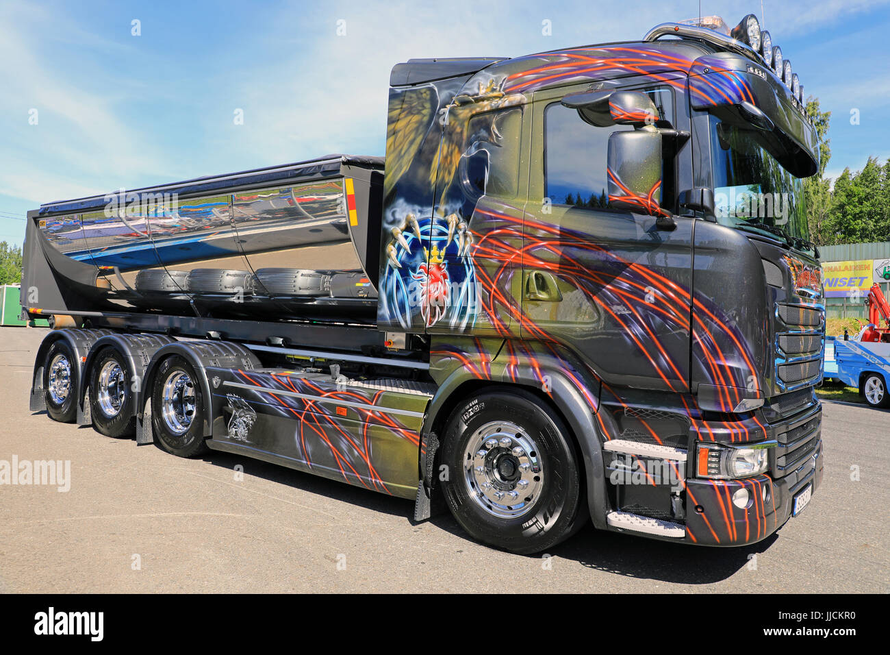 HAMEENLINNA, FINLAND - JULY 15, 2017: Beautifully customized Scania ...