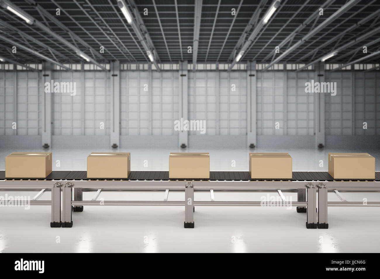 3d rendering carton boxes on conveyor belts in factory Stock Photo - Alamy