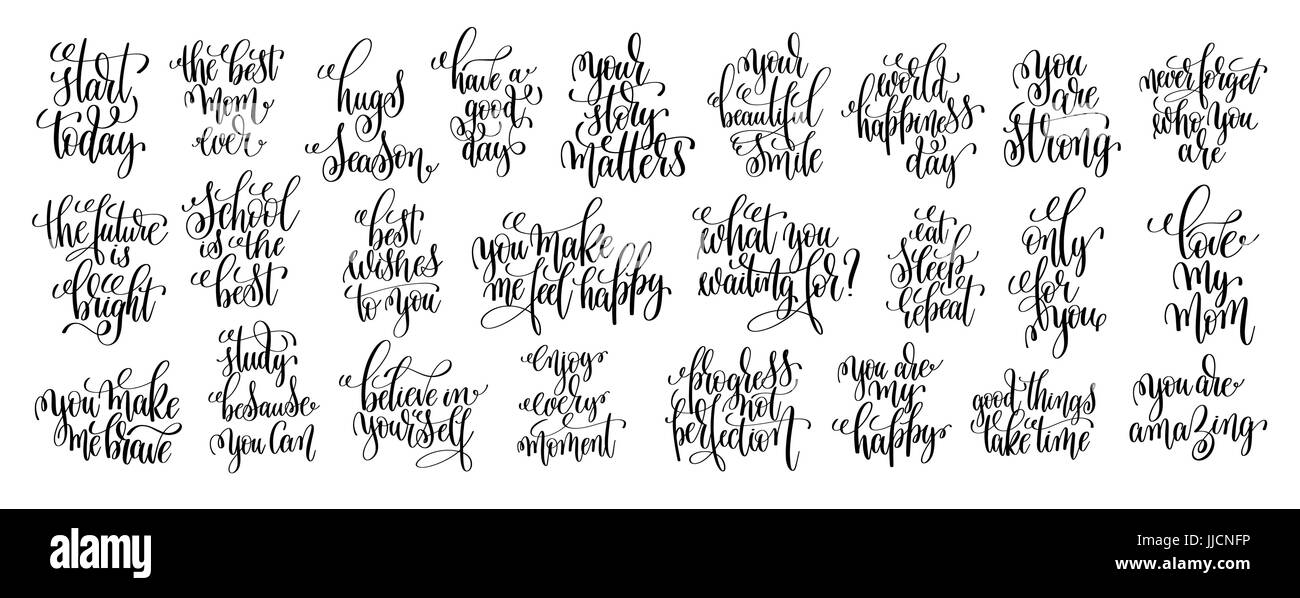 set of 25 black and white hand lettering inscription Stock Vector Image ...