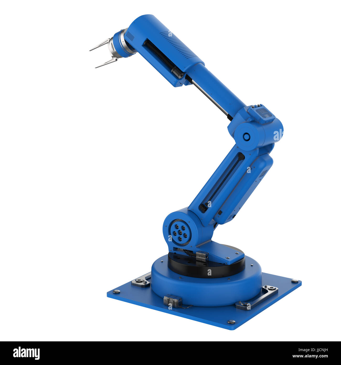 3d rendering blue robot arm on white background Stock Photo - Alamy