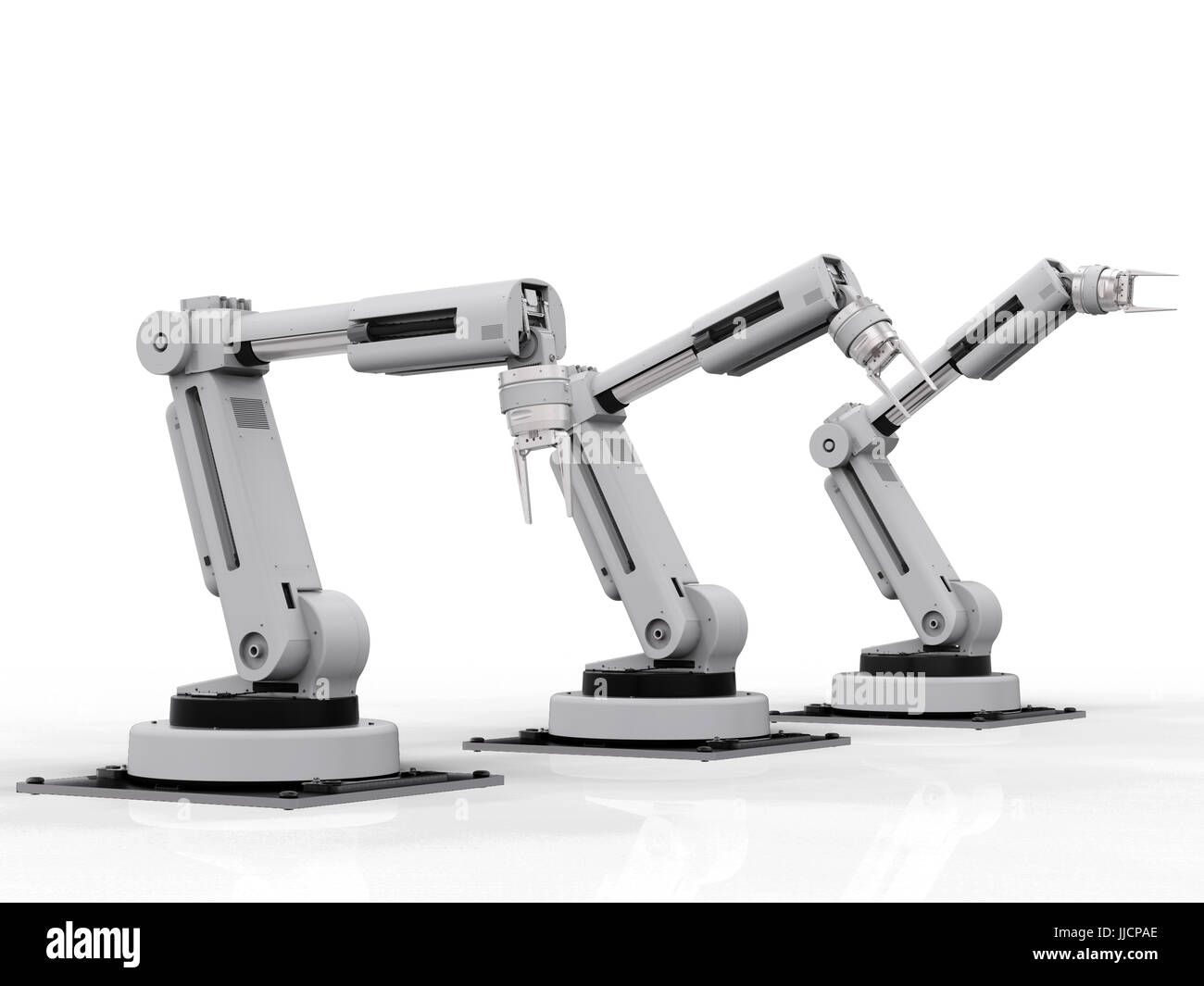 3d rendering three robotic arms on white background Stock Photo - Alamy
