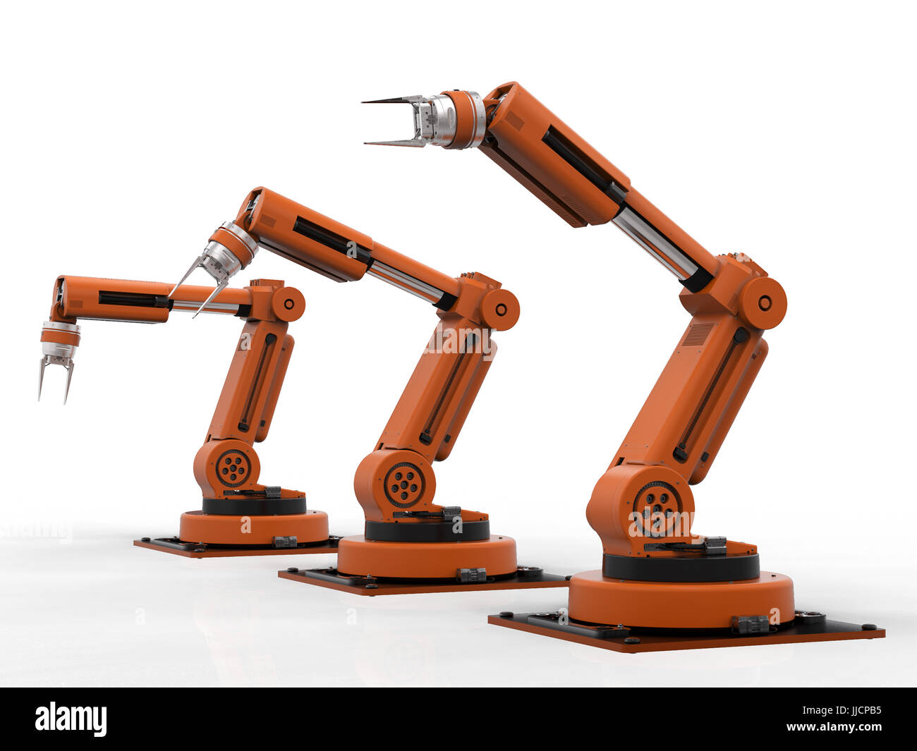 3d rendering three robotic arms on white background Stock Photo - Alamy