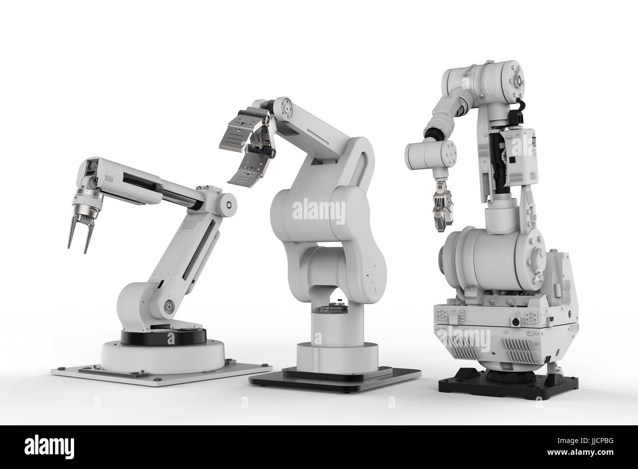3d rendering three robotic arms on white background Stock Photo - Alamy