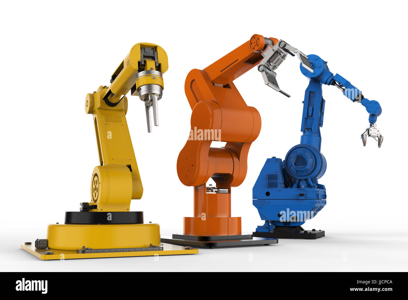 3d rendering three robotic arms on white background Stock Photo - Alamy