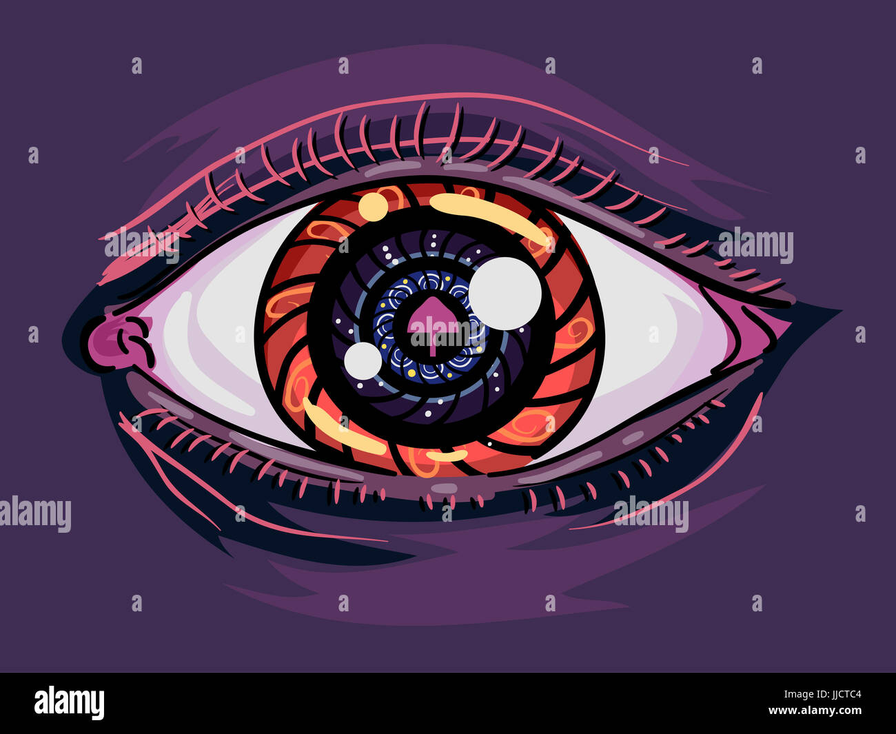 Psychedelic Illustration of a Dilated Human Eye Decorated with Colorful ...