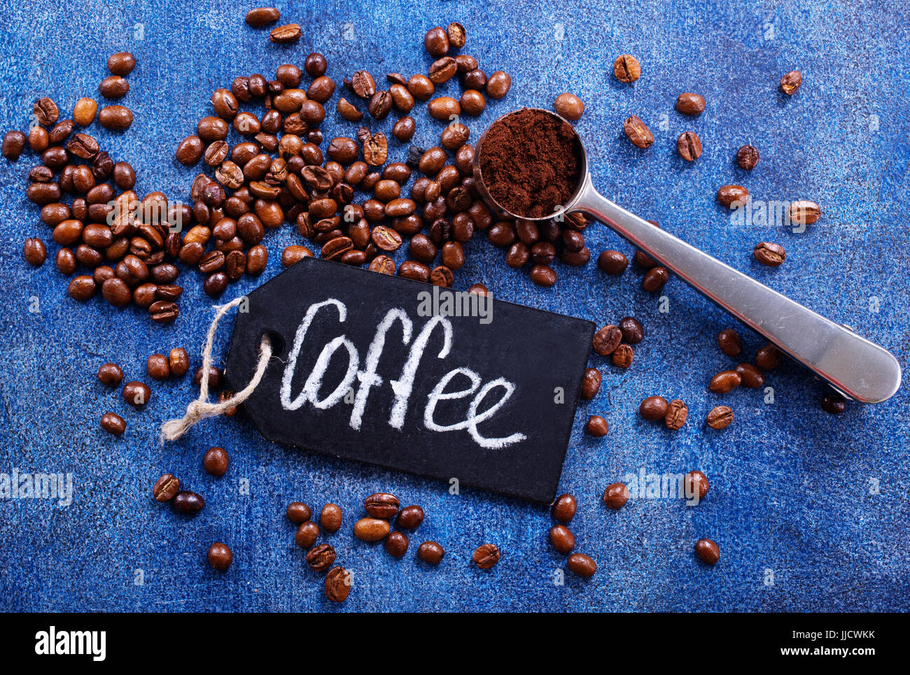 coffee beans on a table, coffee background Stock Photo - Alamy
