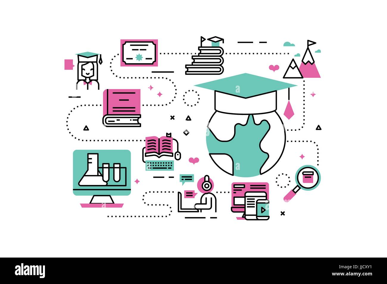 Online Degree line icons illustration. Design in modern style with ...