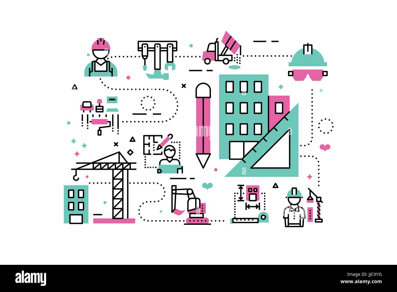 Construction project line icons illustration. Design in modern style ...