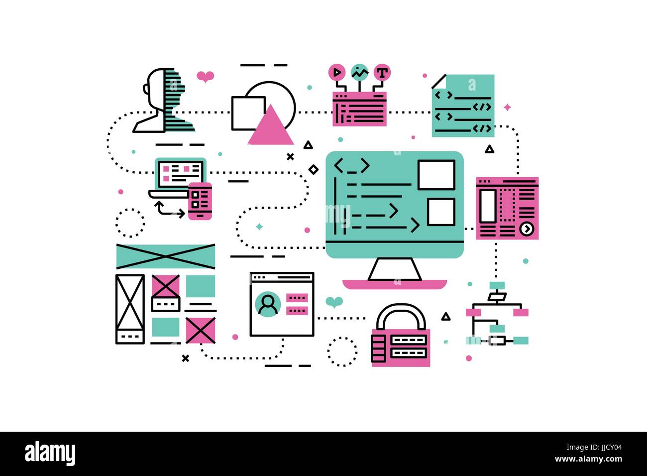 Web Programming Line Icons Illustration Design In Modern Style With Related Icons Ornament