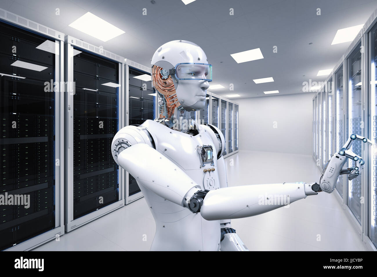 3d rendering robot working in server room Stock Photo - Alamy