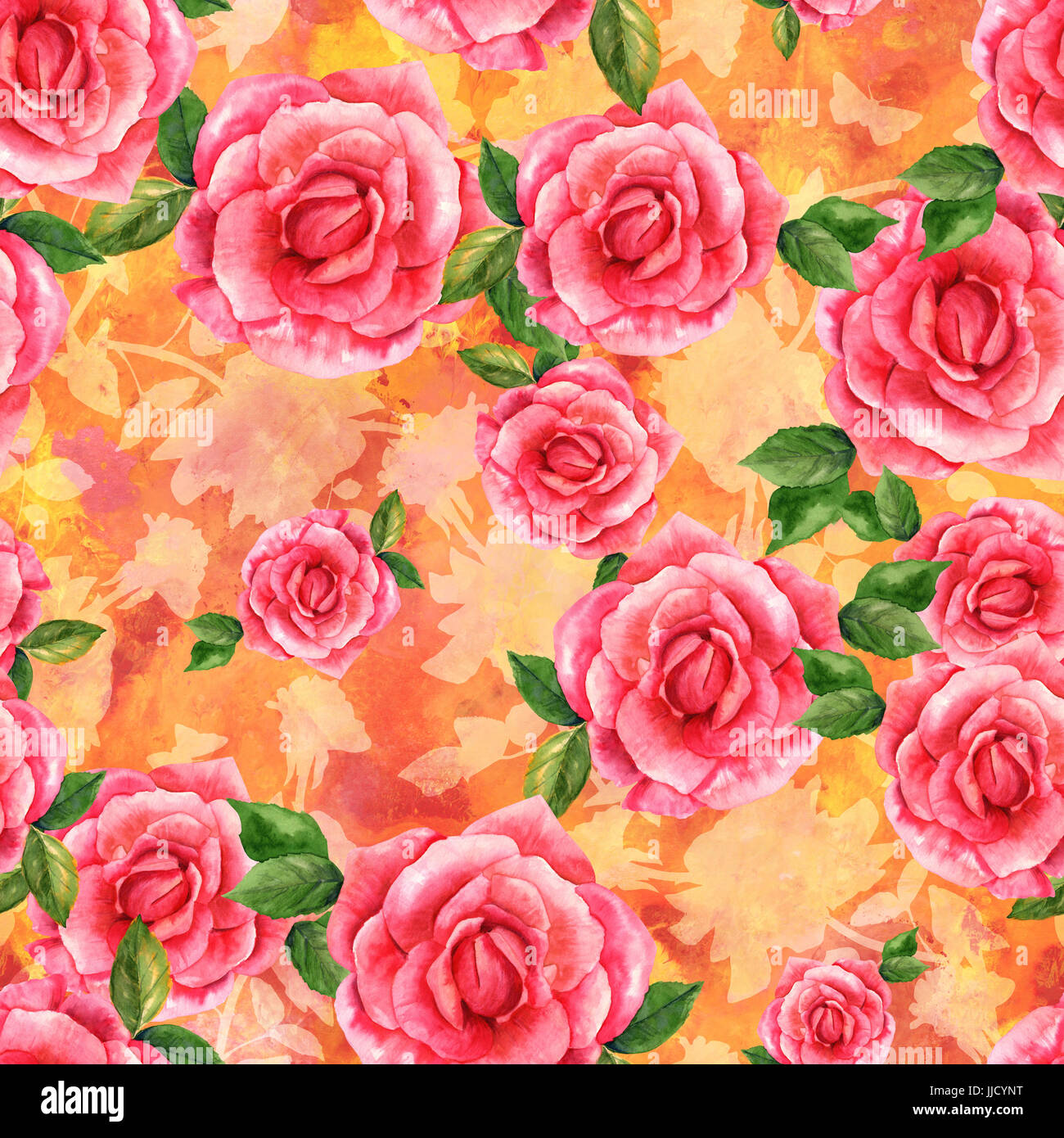 Seamless pattern, watercolor rose on golden texture Stock Photo - Alamy