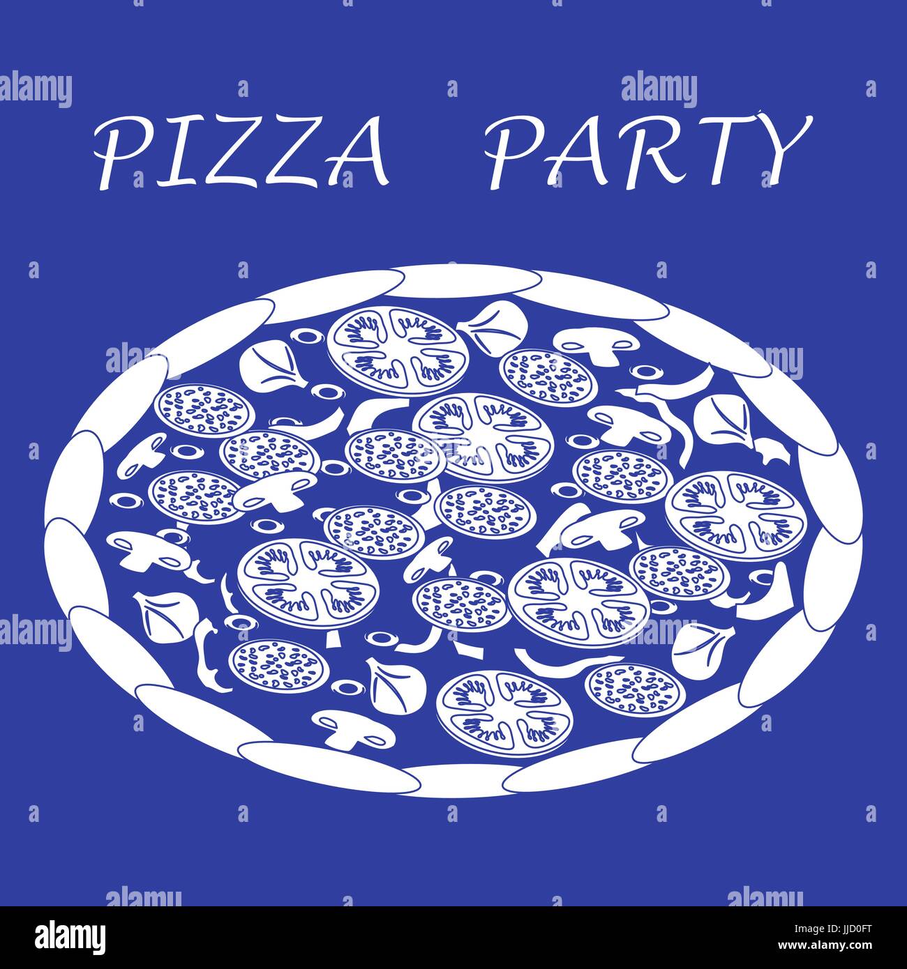 Nice illustration of tasty, appetizing pizza with inscriptions on a ...