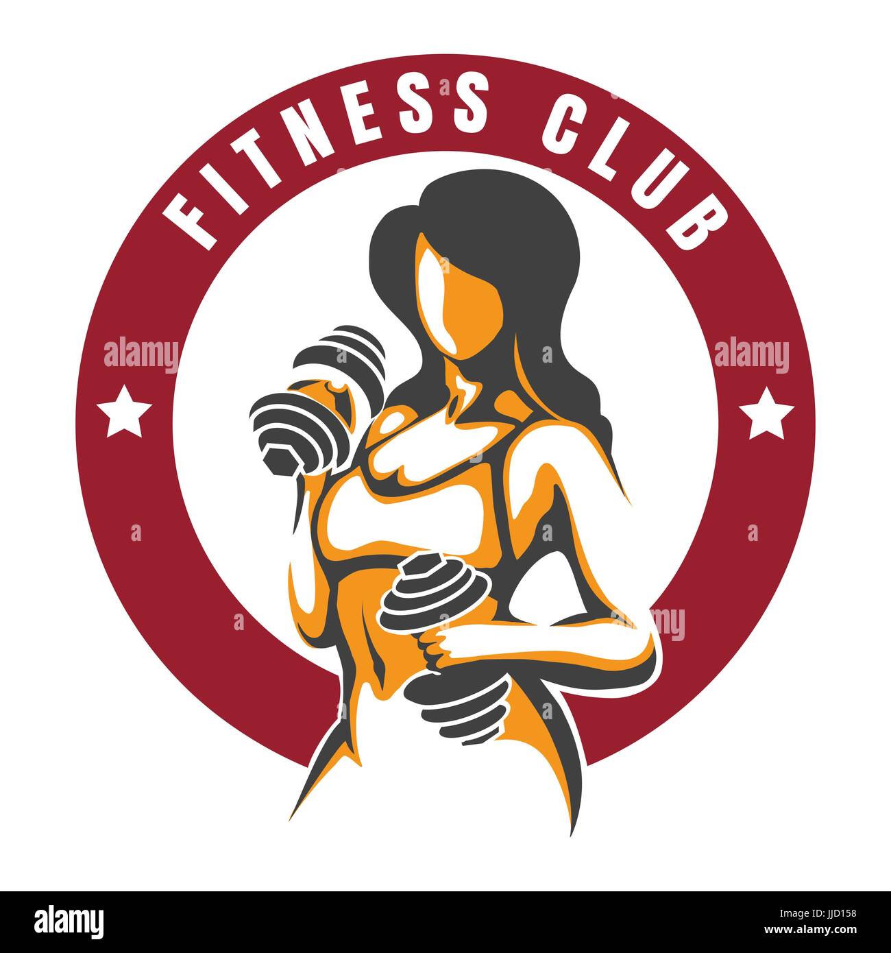 Fitness and Bodybuilding Colorful emblem with Woman Holding Weight ...