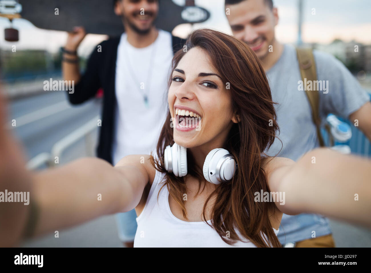 Group of happy friends hang out together Stock Photo - Alamy